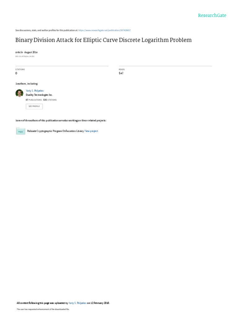 Binary Division Attack For Elliptic Curve Discrete | PDF | Computational Complexity Theory ...