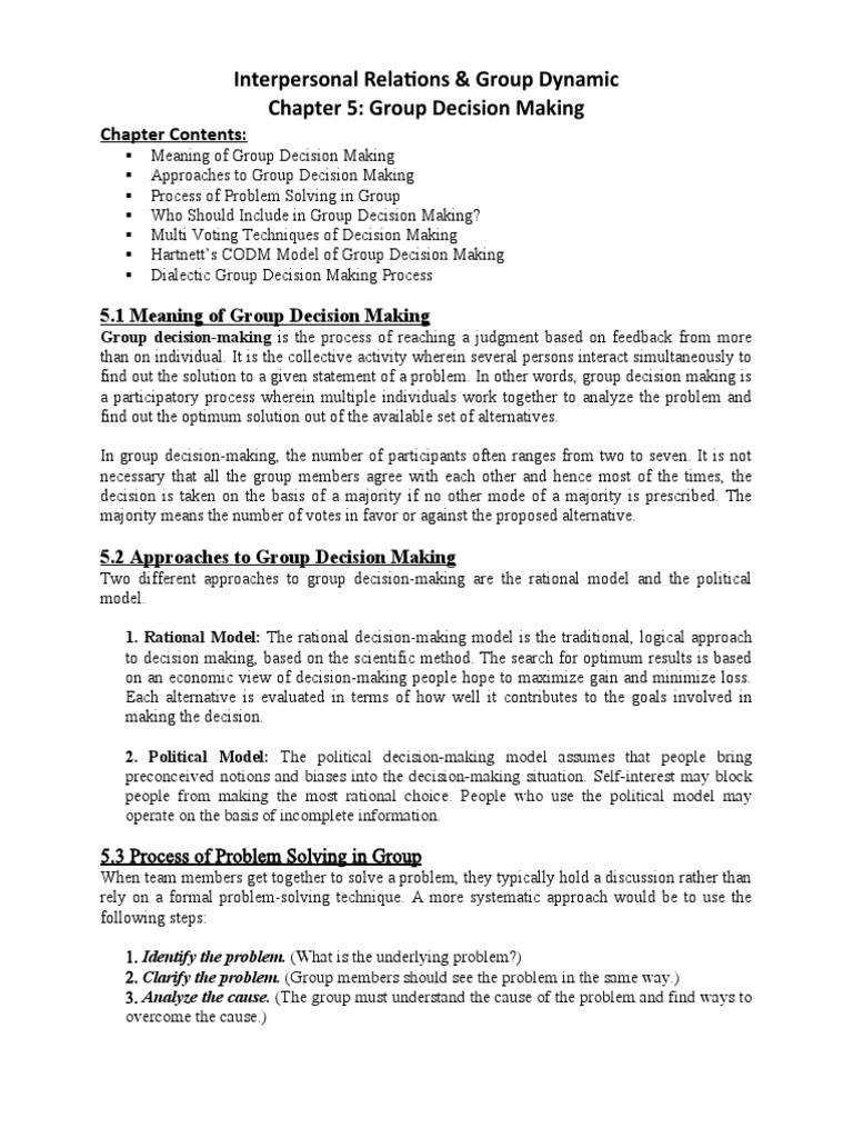 Chapter 5 - Group Decision Making | PDF | Group Decision Making ...