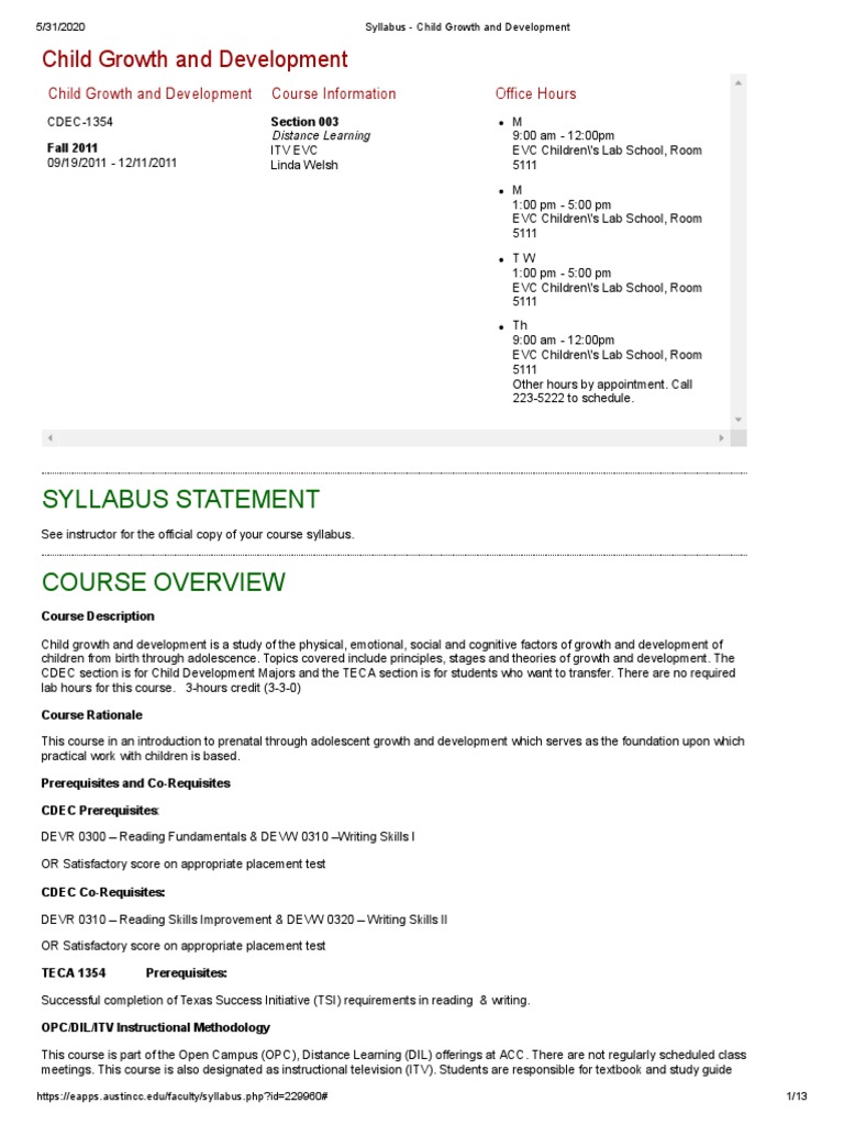 Understanding Child Growth and Development: A Syllabus for Analyzing ...
