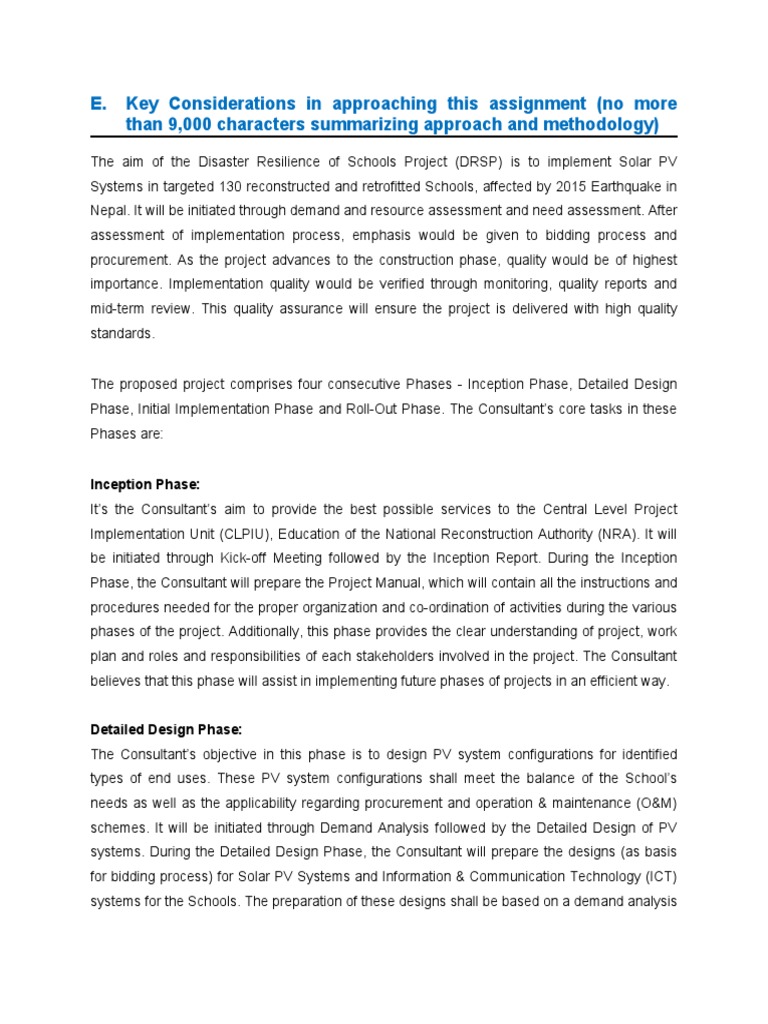 E. Key Considerations in Approaching This Assignment (No More Than ...