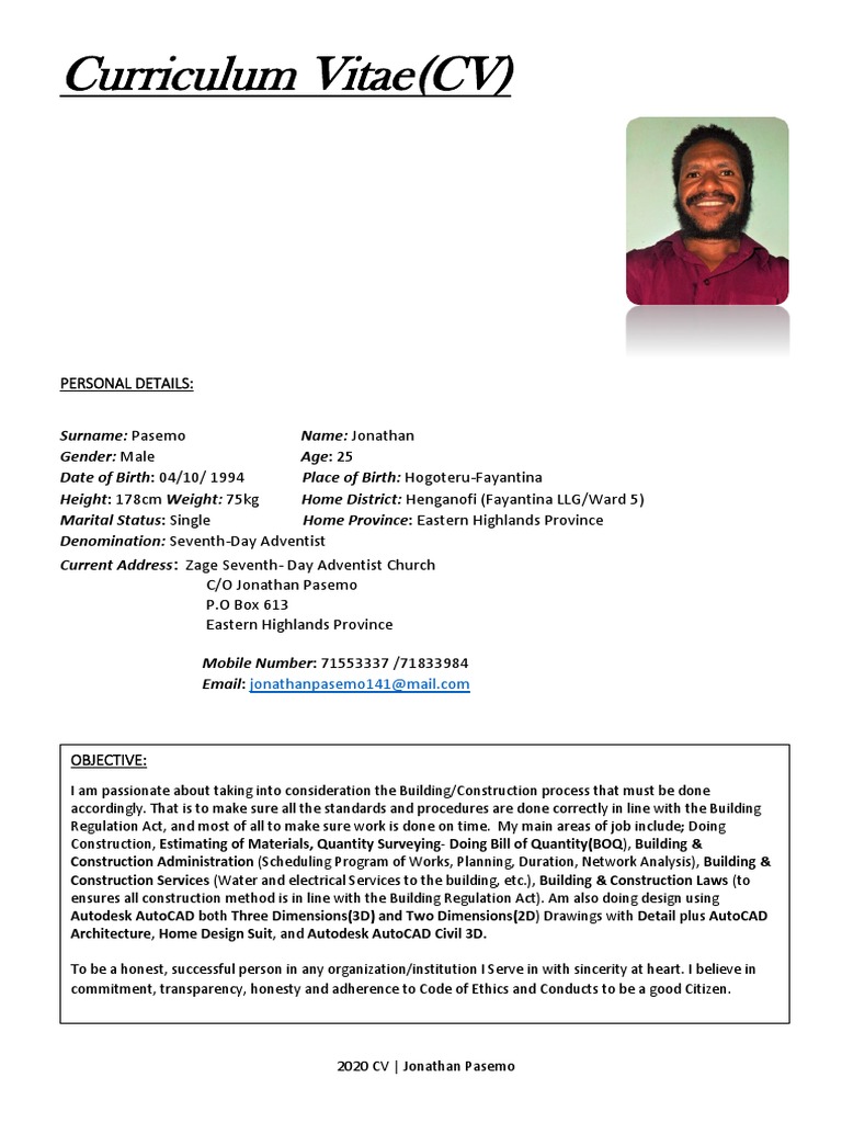 2020 Updated CV - Jonathan Pasemo PDF | PDF | Auto Cad | Business