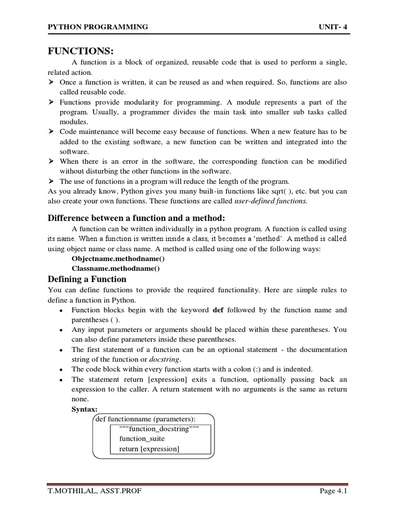 Functions:: Python Programming Unit-4 | Download Free PDF | Anonymous Function | Parameter ...