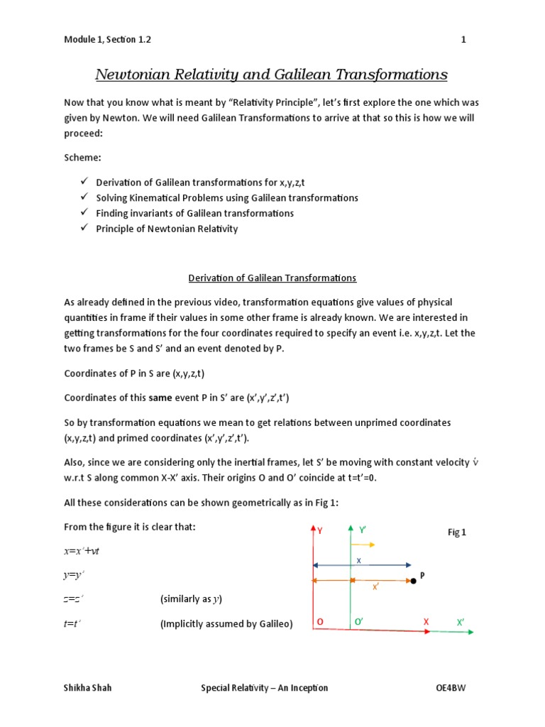 Newtonian Relativity & Galilean Transformations | PDF | Special ...