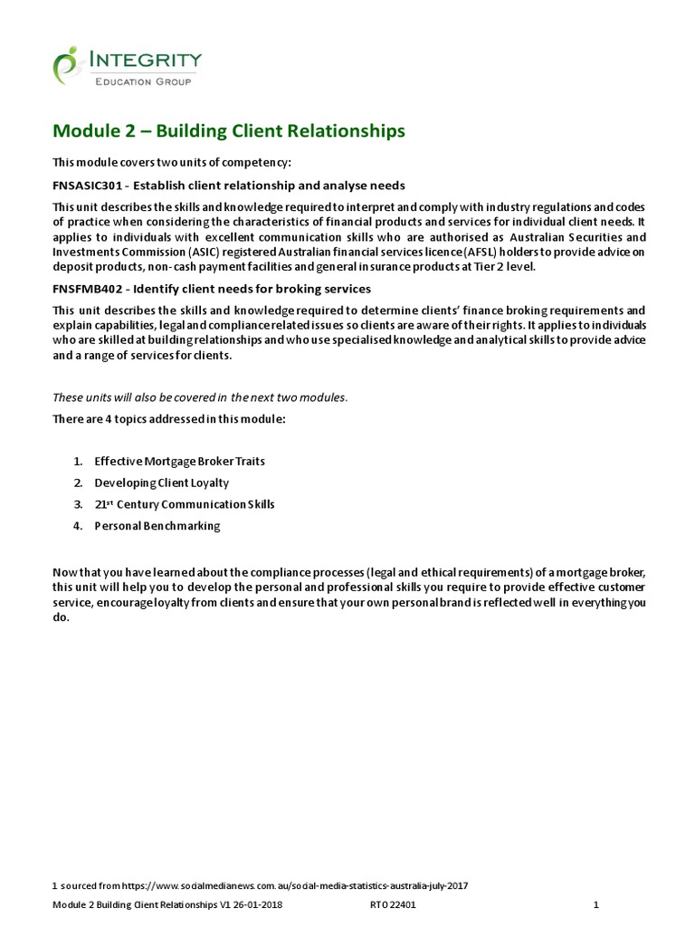 Module 2 - Building Client Relationships V2!06!03-18 | PDF | Financial ...