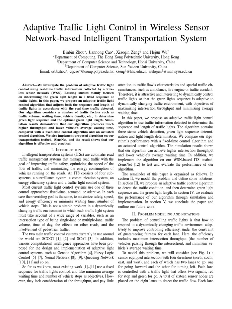 Adaptive Traffic Light Control Using Wireless Sensors | PDF | Traffic ...