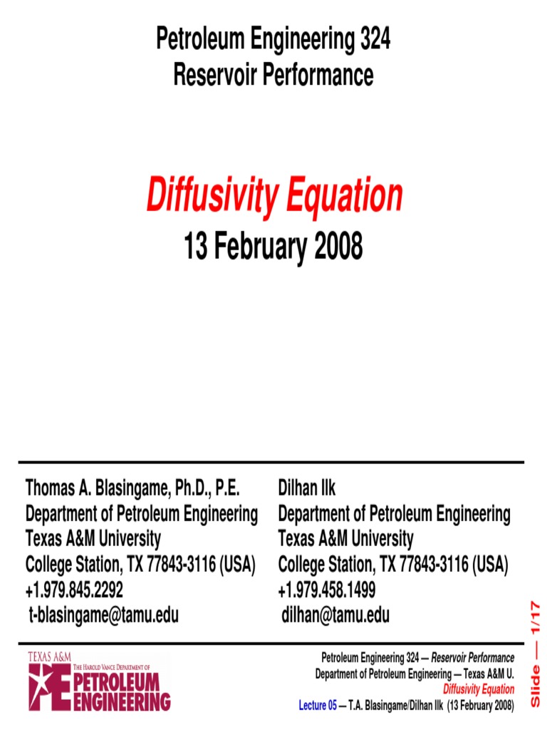 Diffusivity Equation: 13 February 2008 | PDF | Petroleum Reservoir ...