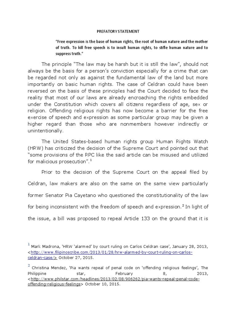 Prefatory Statement | PDF | Freedom Of Speech | Civil Rights And Liberties