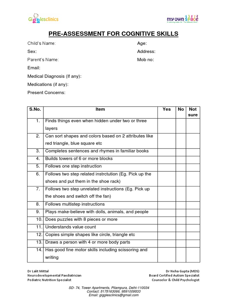Cognitive Skills Preassessment PDF | PDF | Neuropsychological ...
