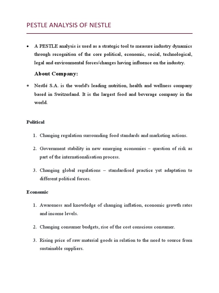 Pestle Analysis of Nestle: About Company | PDF | Foods | Nestlé