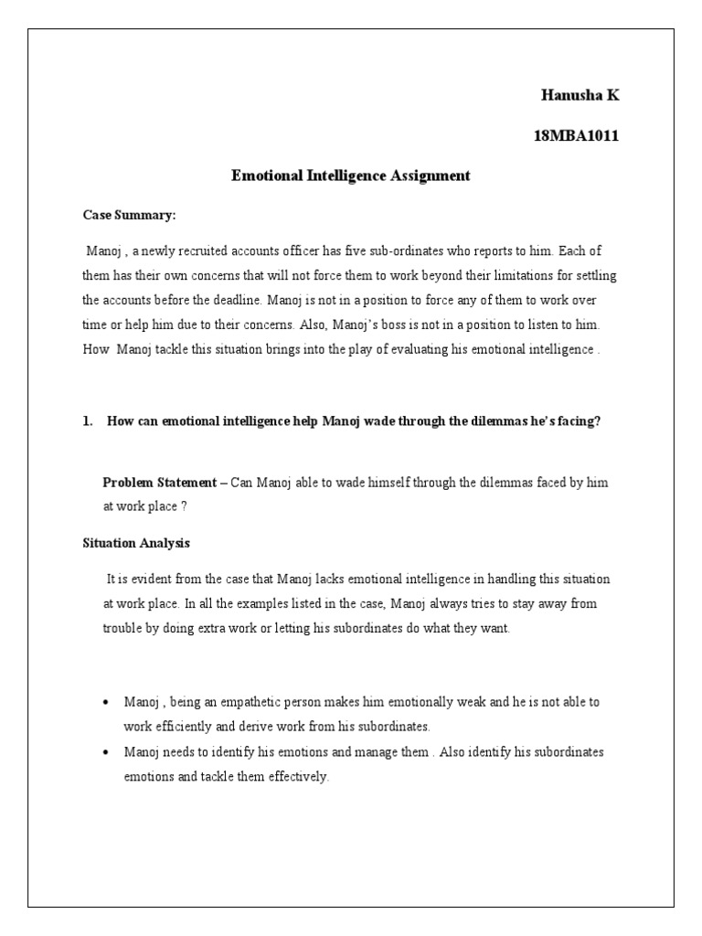 Emotional Intelligence Assignment | PDF | Emotional Intelligence ...