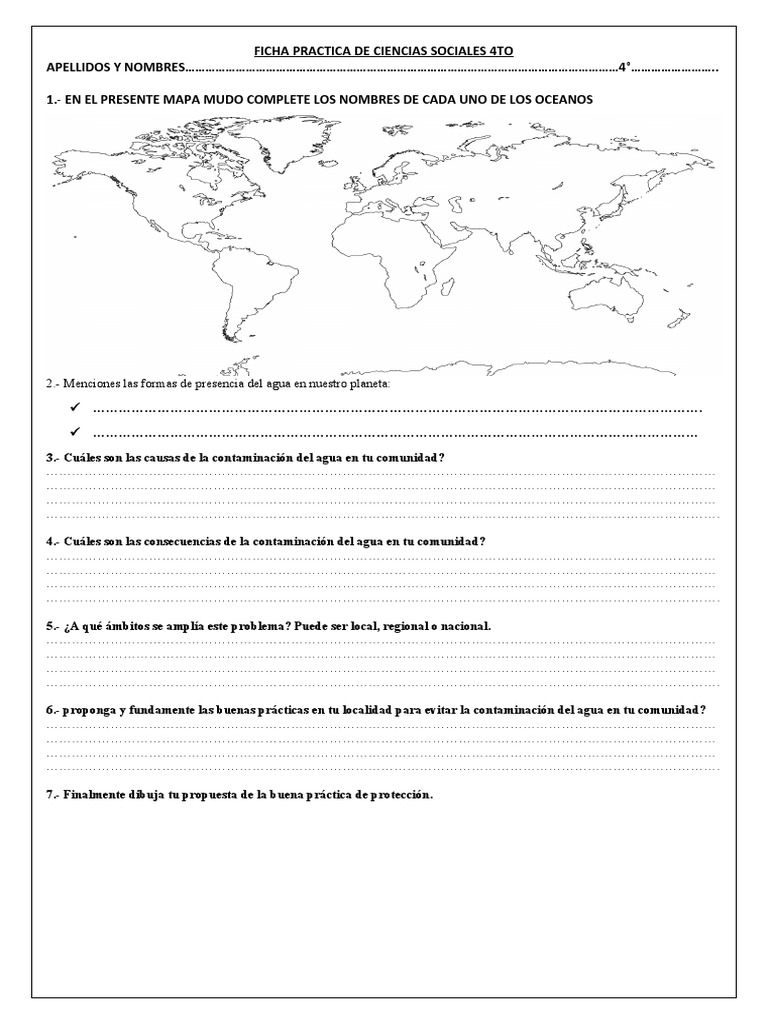 Ficha Practica Los Oceános 4° Semana 12 | PDF | Ciencia y matemáticas ...