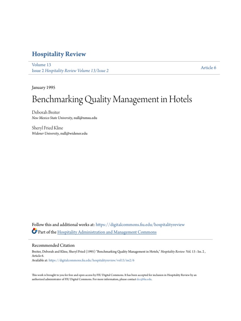 Benchmarking Quality Management in Hotels: Hospitality Review | PDF ...