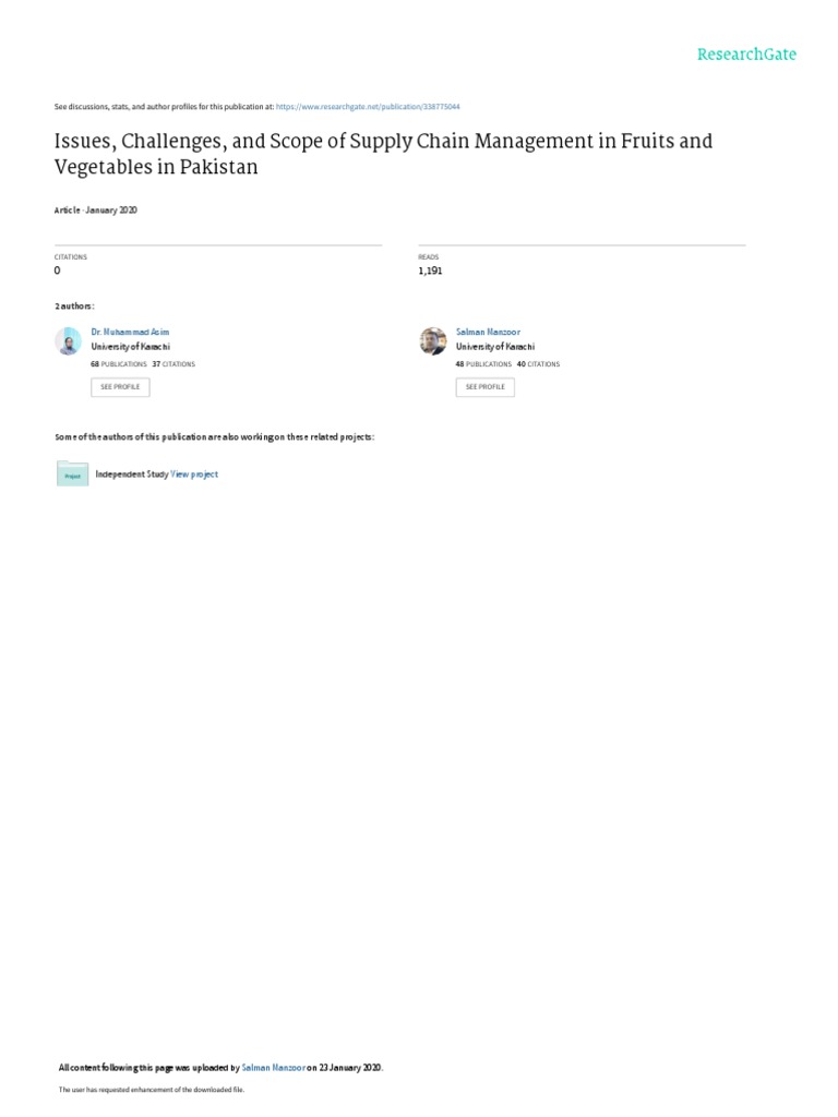 Issues Challenges and Scope of Supply Chain Management in Fruits and ... Issues Challenges and Scope of Supply Chain Management in Fruits and ...