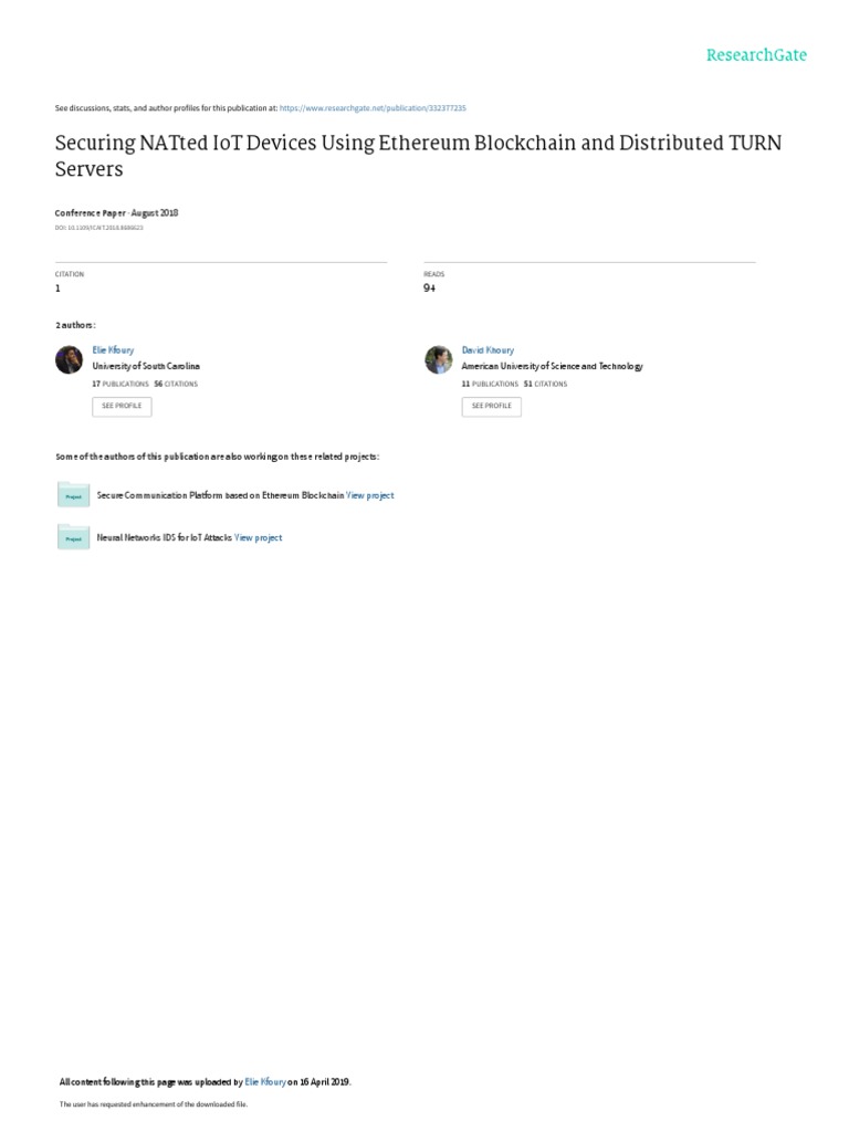 Securing Natted Iot Devices Using Ethereum Blockchain and Distributed Turn Servers | PDF ...