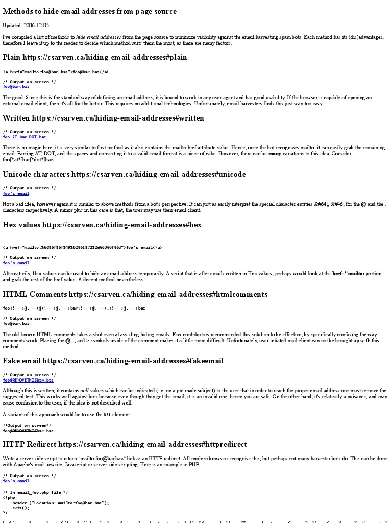 Hide Email Address in Source Code PDF | PDF | Email Spam | Cascading ...