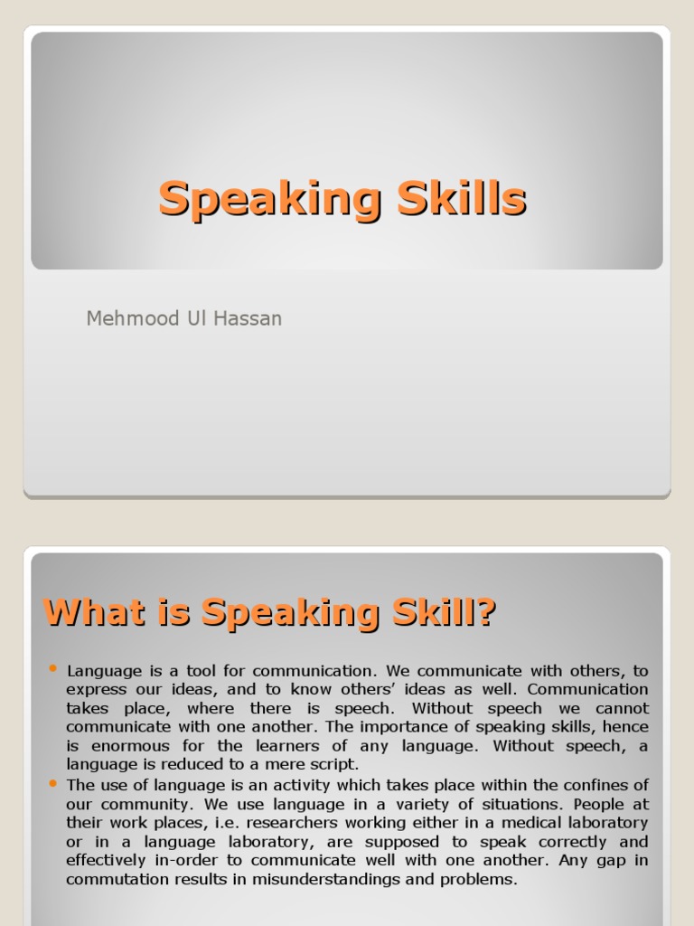 Speaking Skill | PDF | Public Speaking | Communication