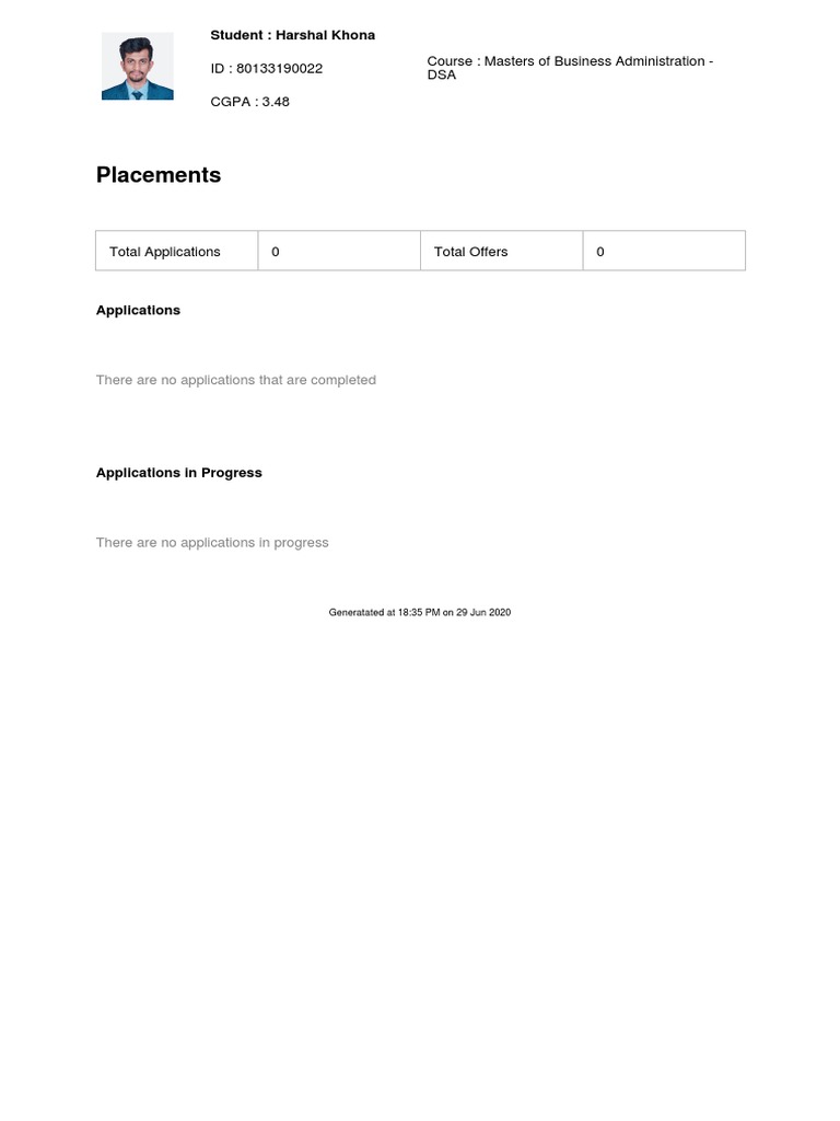 MBA Student Application Status | PDF