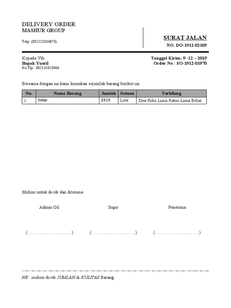 Surat-Jalan-Pengiriman-Barang-Surat-Pengantar-Barang-doc 1 | PDF
