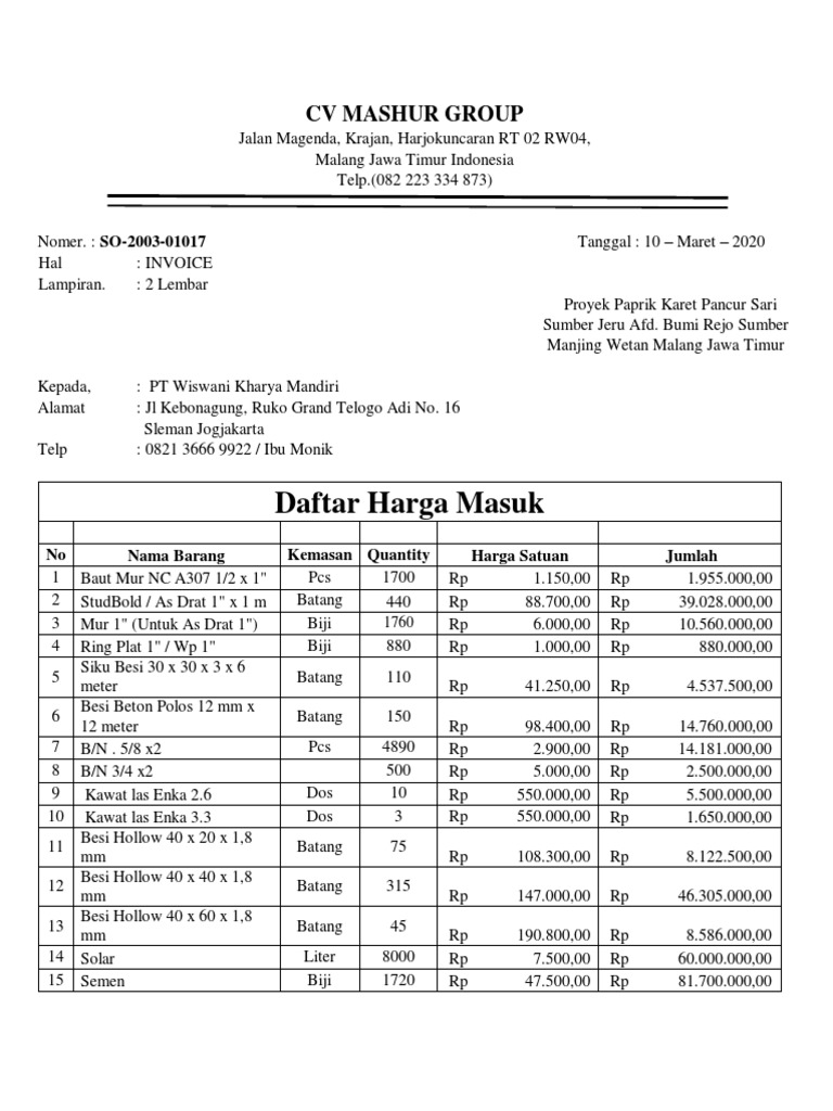 Surat Invoice Proyek PDF | PDF