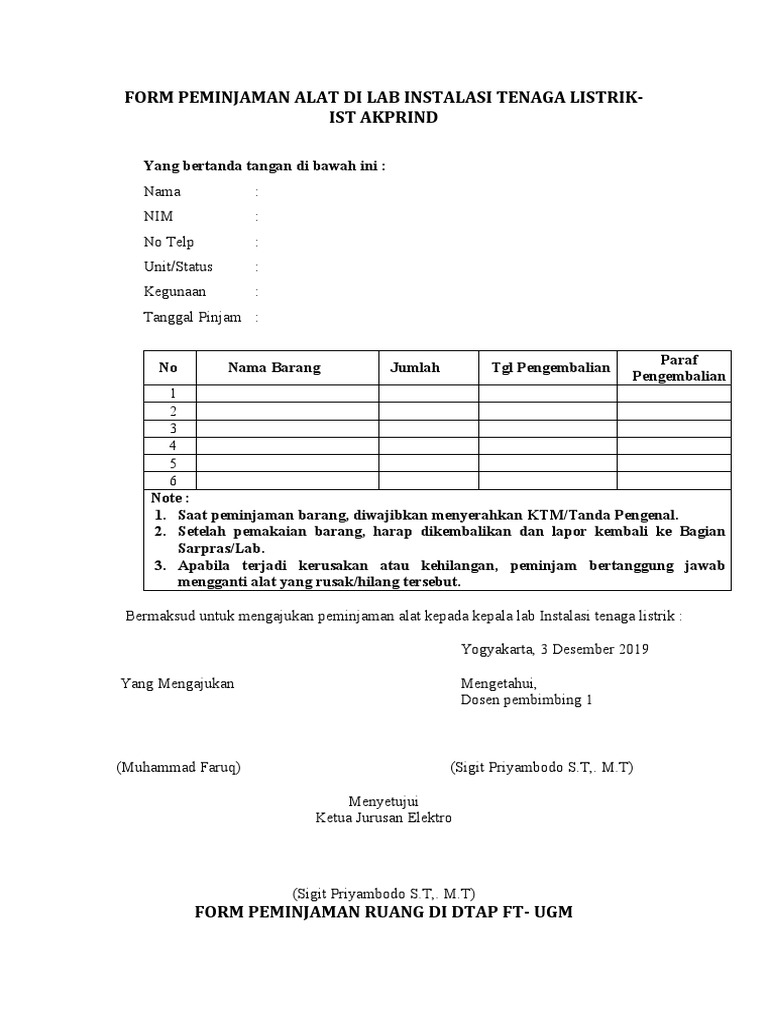 FORM PEMINJAMAN BARANG Dan RUANG | PDF