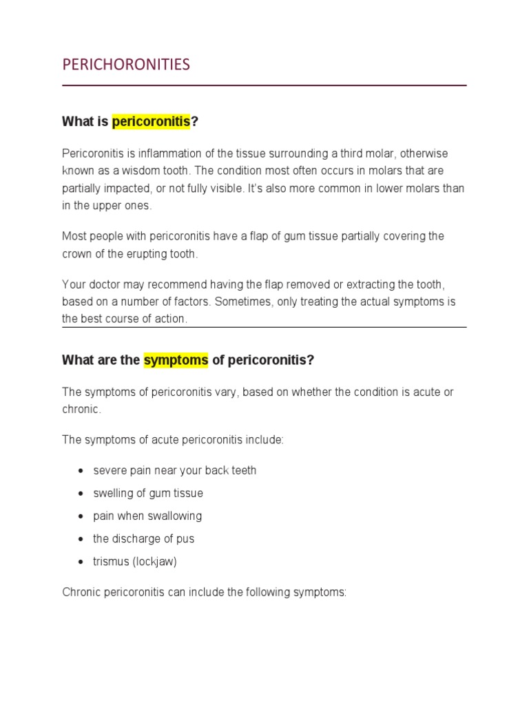An Overview of Pericoronitis: Causes, Symptoms, Diagnosis and Treatment ...