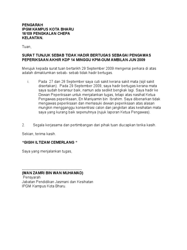 surat tunjuk sebab tidak hadir tugas - PI TK 1 23-27 JULAI 2018-Flip ... surat tunjuk sebab tidak hadir tugas - PI TK 1 23-27 JULAI 2018-Flip ...