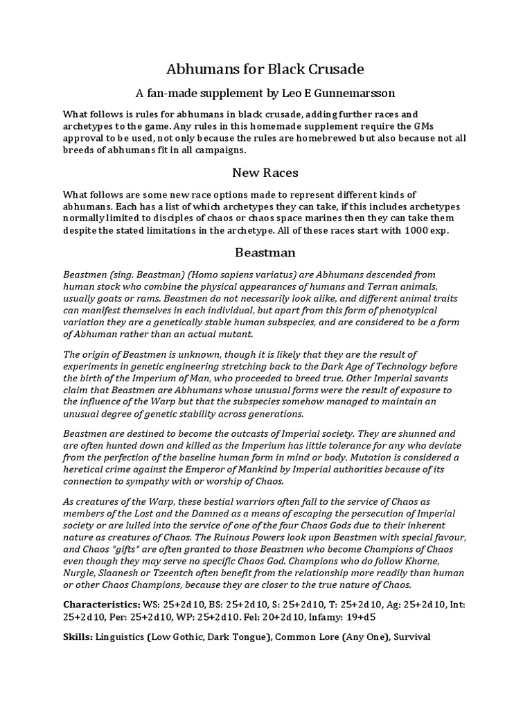 Abhumans For Black Crusade | PDF | Sniper | Unrest