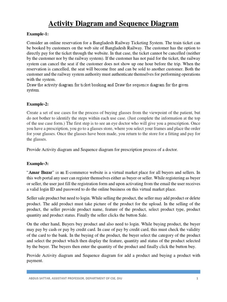 Activity Diagram and Sequence Diagram - Practice Example | PDF ...