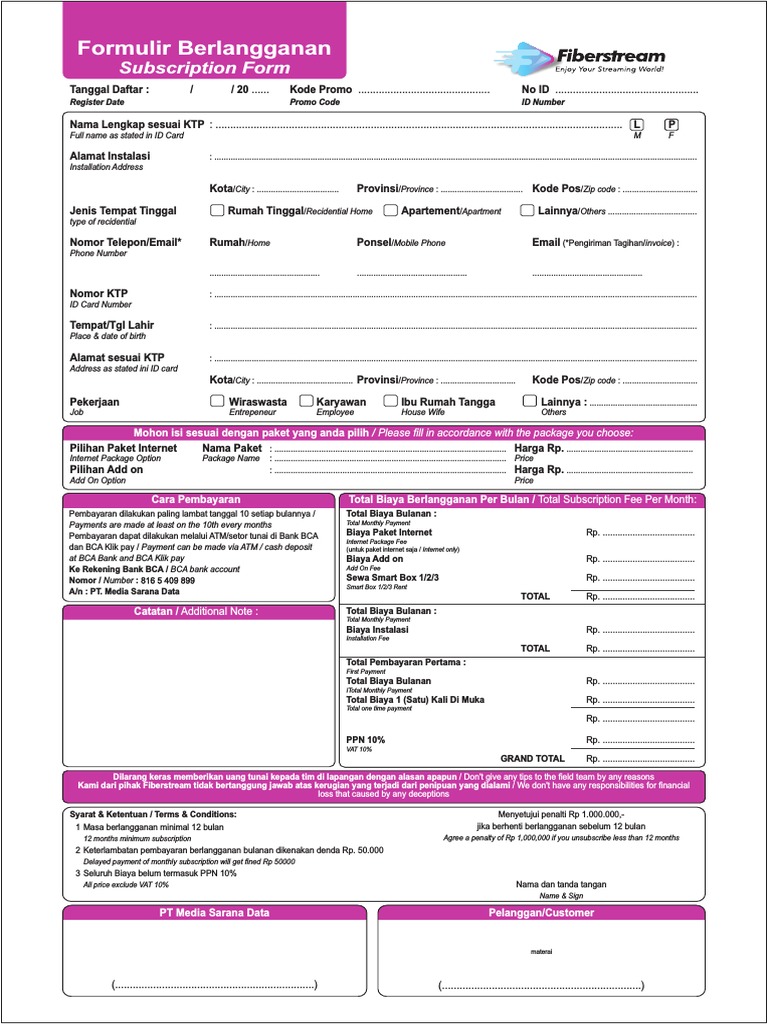 Formulir Berlangganan Internet | PDF | Fee | Banking
