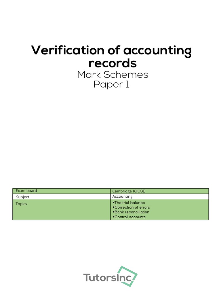 Verification of Accounting Records: A Compilation of Past Paper ...