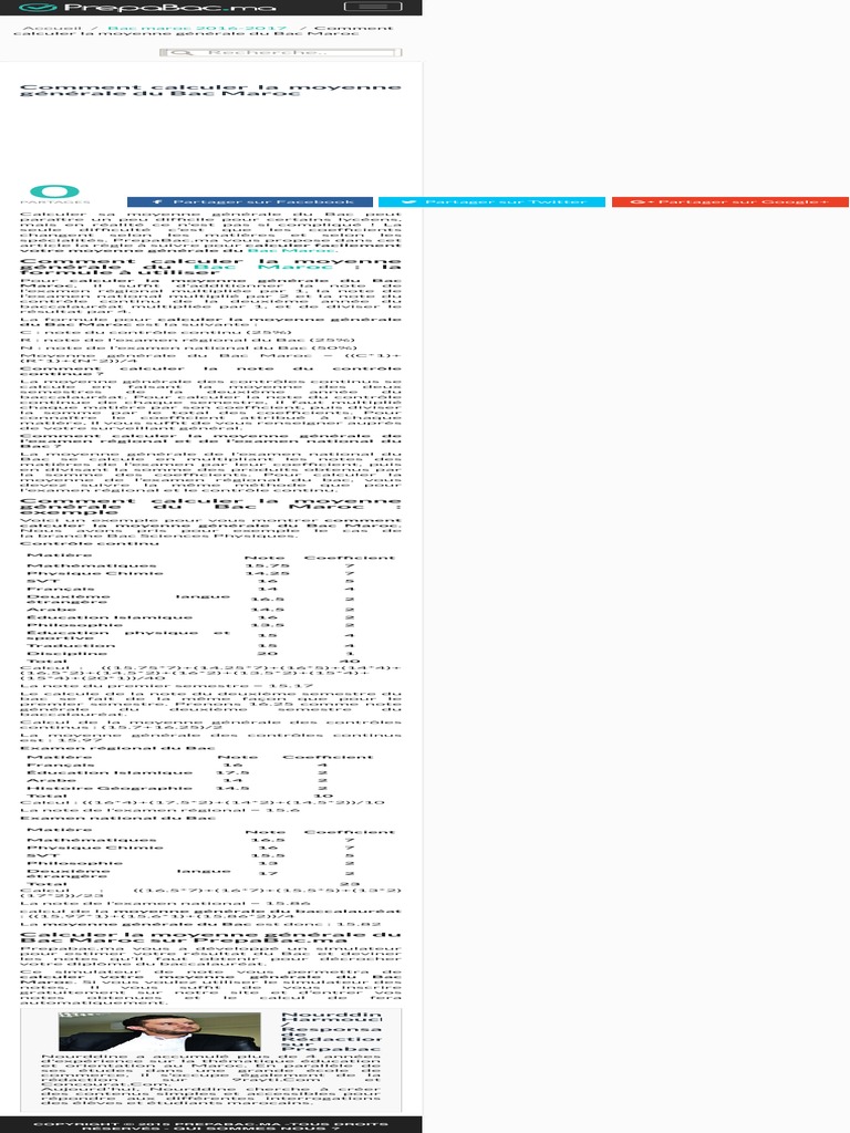 Comment Calculer La Moyenne Générale Du Bac Maroc PrepaBac - Ma PDF ...