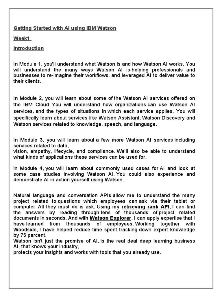 Getting Started With AI Using IBM Watson | PDF | Watson (Computer ...