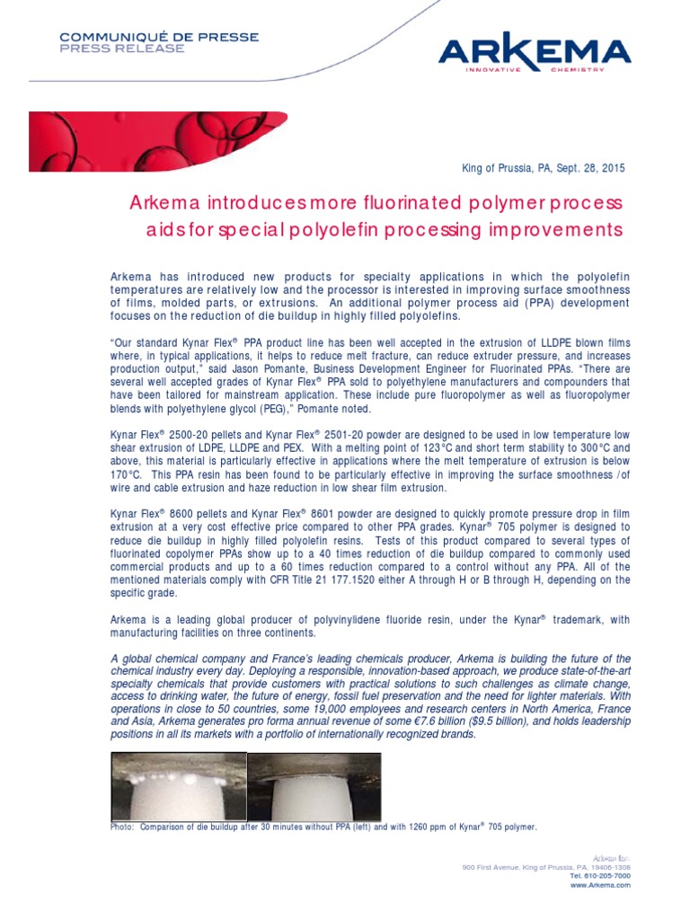 Arkema Introduces More Fluorinated Ppa For Special Polyolefin ...