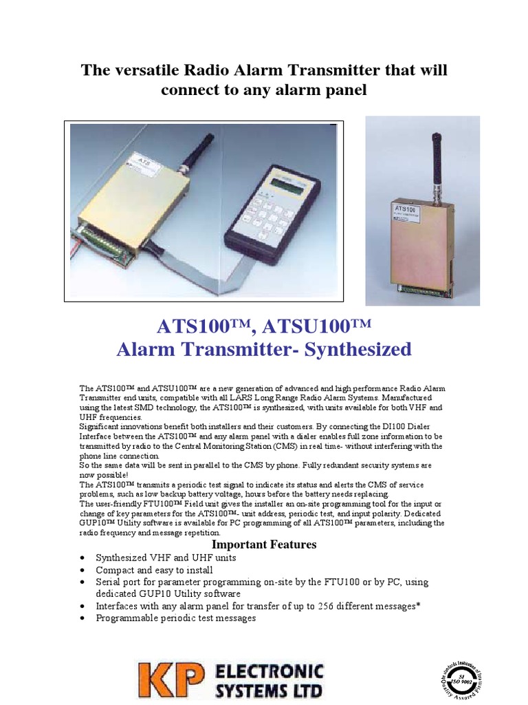 ATS100™, ATSU100™ Alarm Transmitter-Synthesized | PDF | Transmitter | Radio
