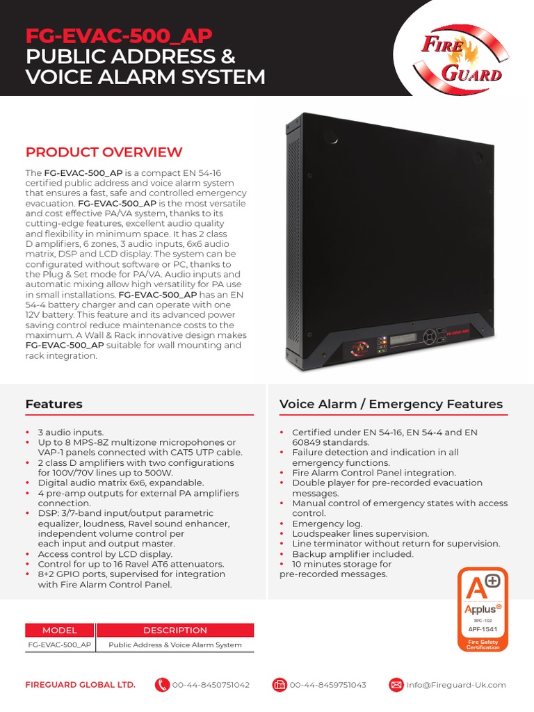 FG-EVAC-500 Data Sheet PDF | PDF | Audio Electronics | Electromagnetism