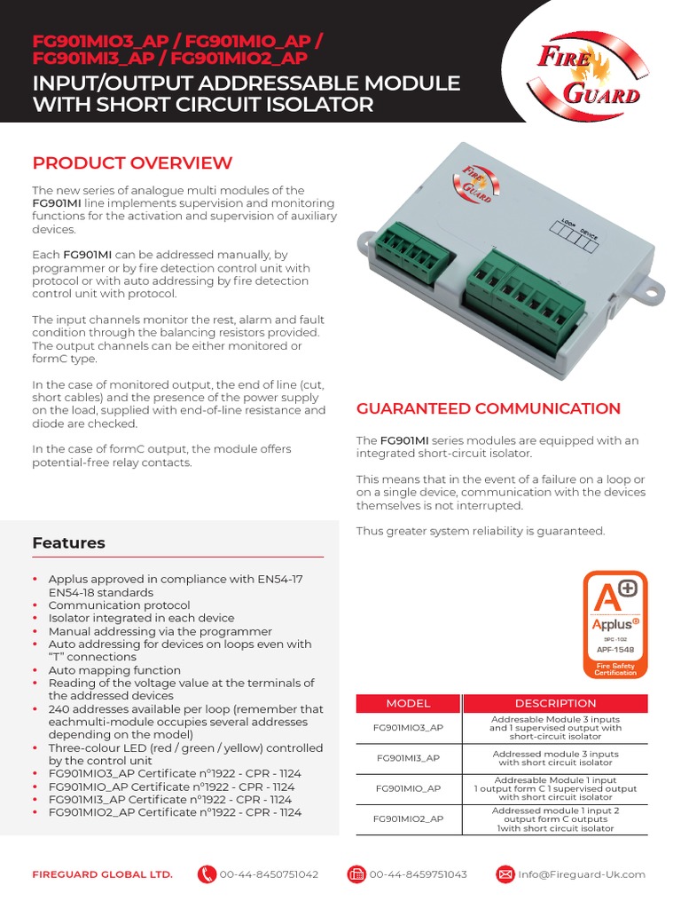 Input/Output Addressable Module With Short Circuit Isolator: Product Overview | PDF | Input ...