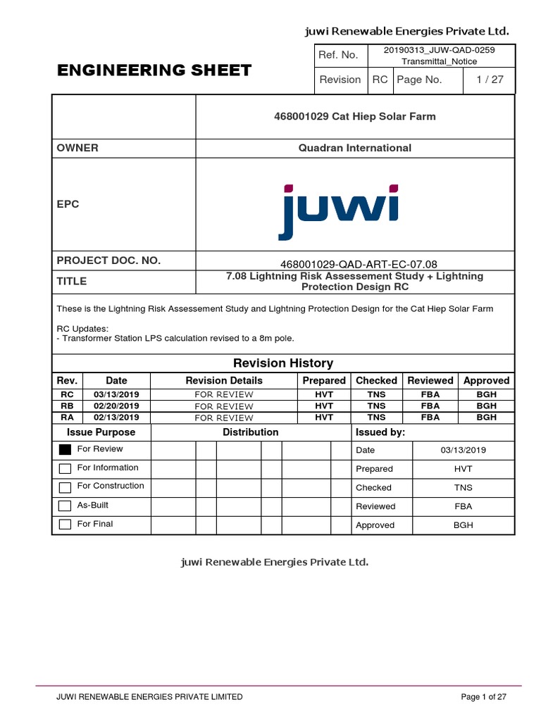 7.08 Lightning Risk Assessment Study and LP Design RC - PV Plant | PDF ...