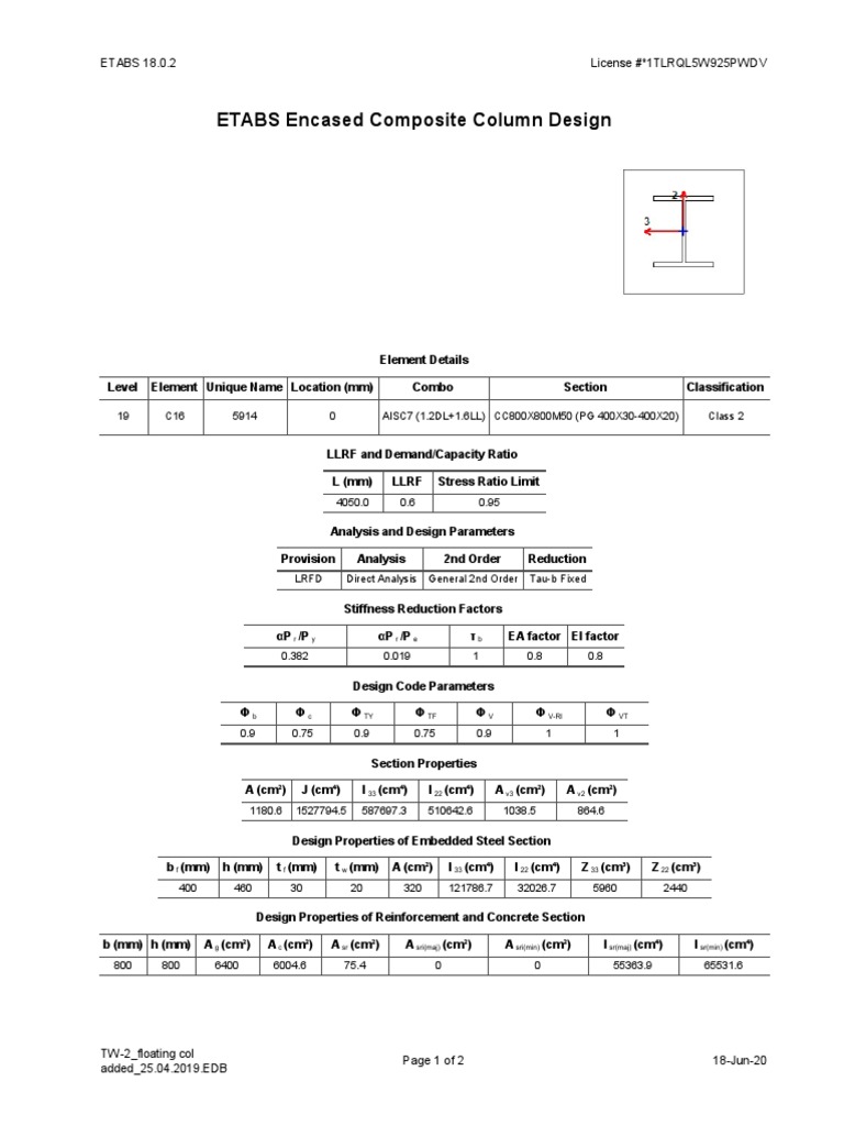 ETABS Encased Composite Column Design: R y R e B | PDF | Civil ...