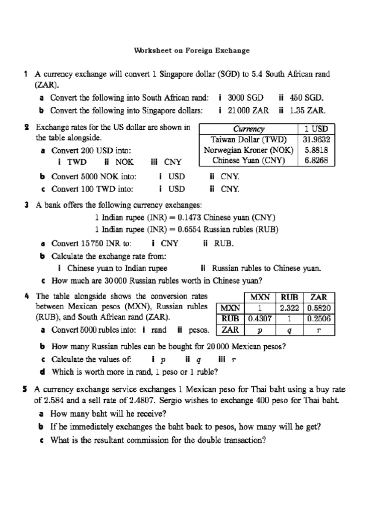 Worksheet On Foreign Exchange | PDF