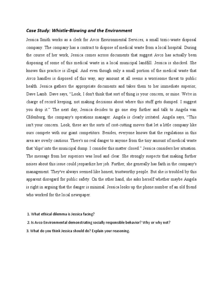 Case Study: Whistle-Blowing and The Environment | PDF