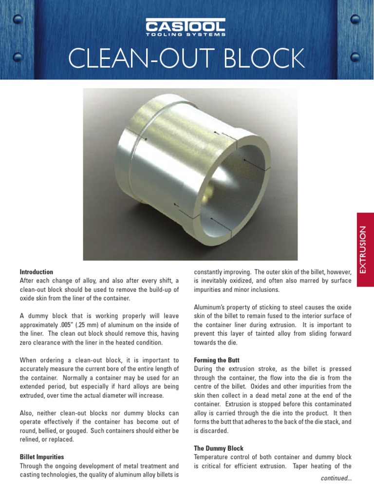 Aluminum Extrusion: Clean-Out Blocks | PDF | Extrusion | Economic Sectors