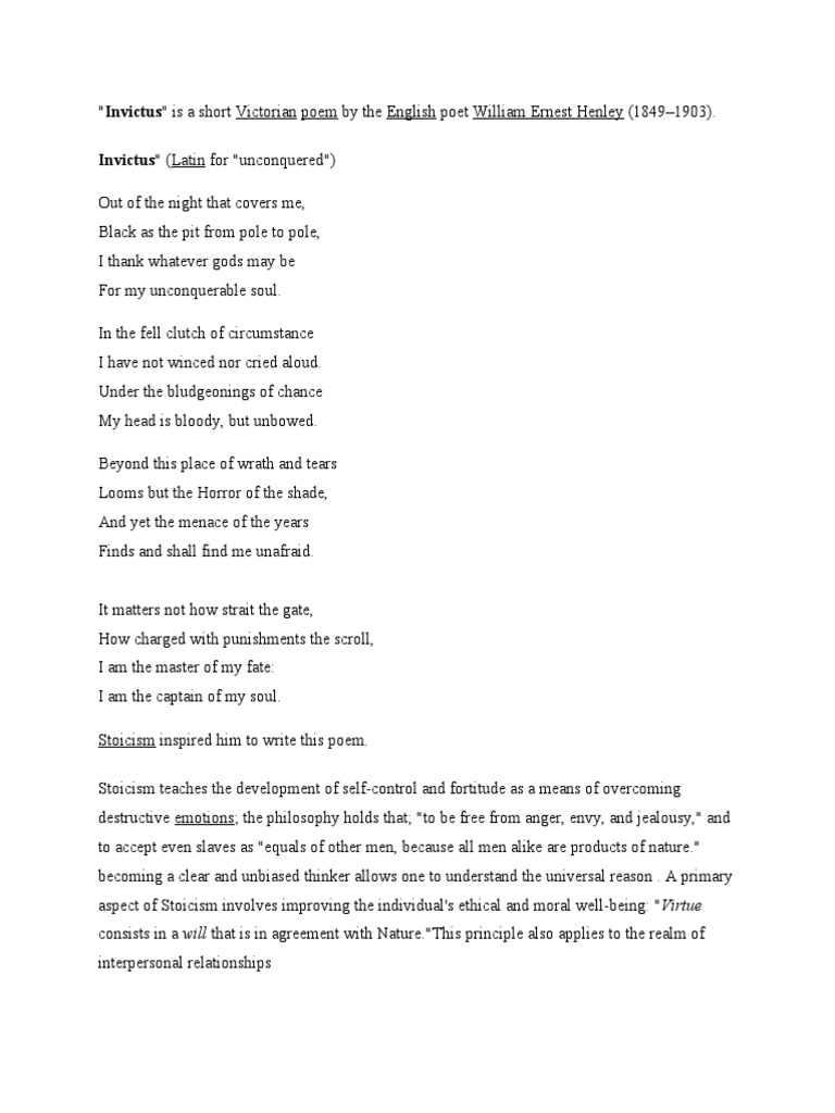 Invictus" (Latin For "Unconquered") | PDF