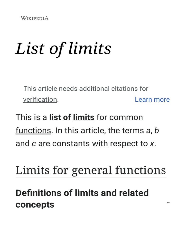 List of Limits A4 - Wikipedia PDF | PDF | Continuous Function ...