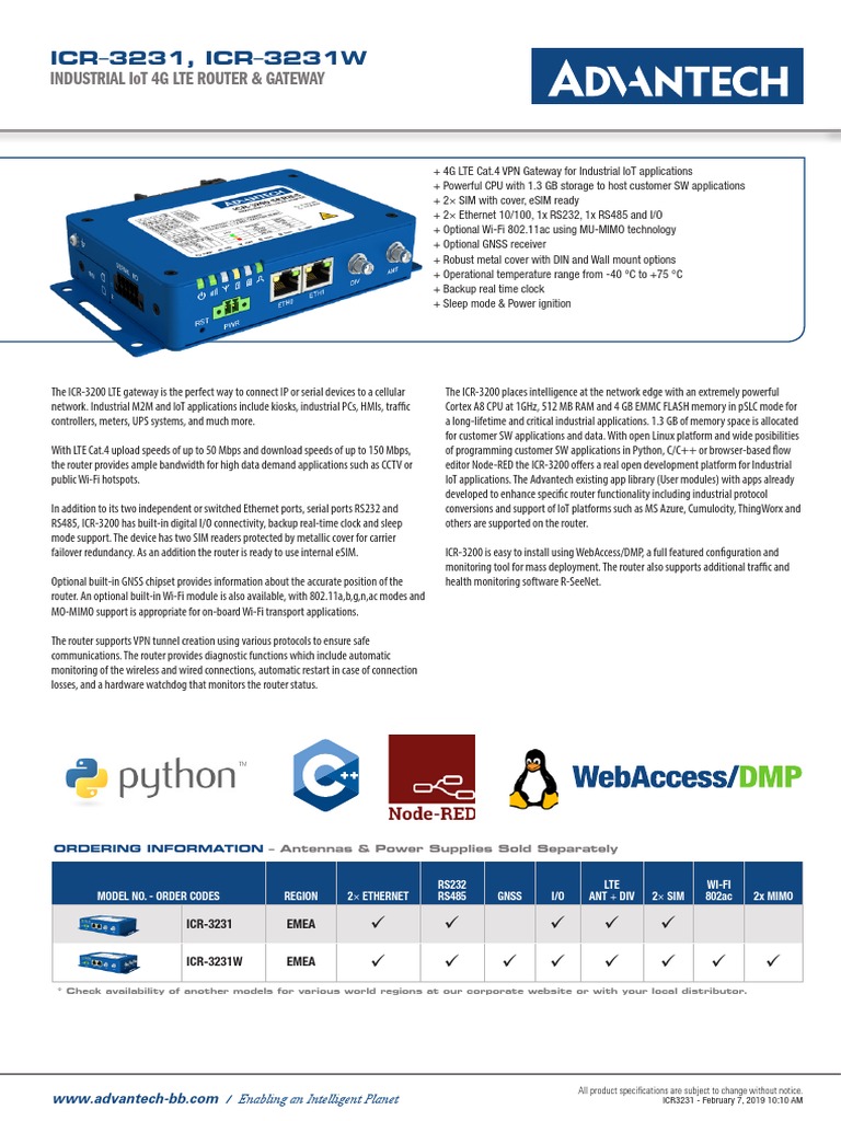 Industrial Iot 4G Lte Router & Gateway: ICR-3231, ICR-3231W | PDF | Wi ...