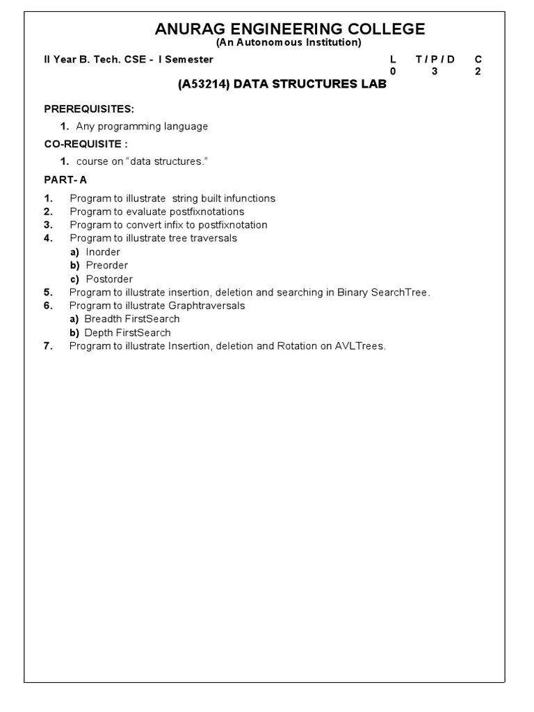 Anurag Engineering College: (A53214) Data Structures Lab | Download Free PDF | Combinatorics ...