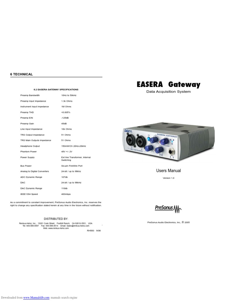 EASERA Gateway: 6 Technical | PDF | Microphone | Input/Output