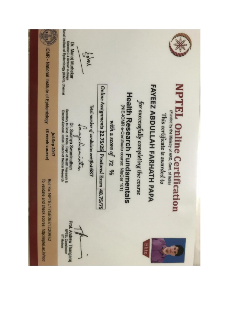 Icmr Certificate | PDF