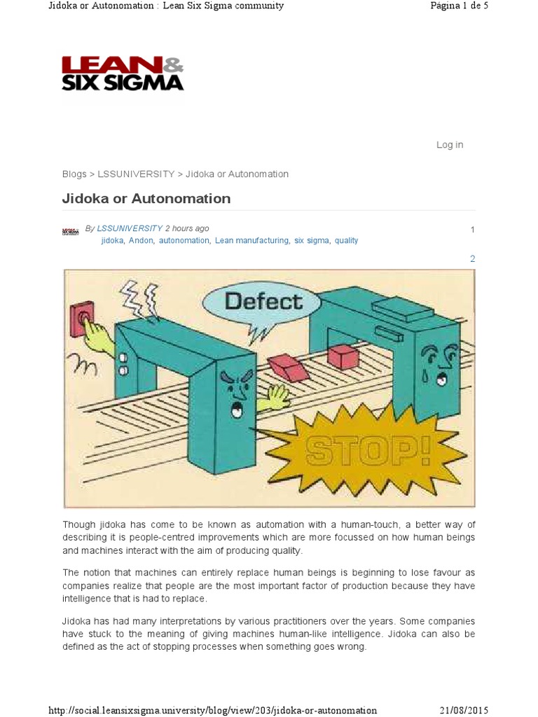 Blogs LSSUNIVERSITY Jidoka or Autonomation | PDF | Six Sigma | Lean Manufacturing