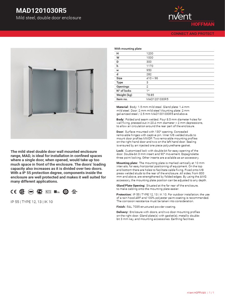 MAD1201030R5: Mild Steel, Double Door Enclosure | PDF | Door | Wall