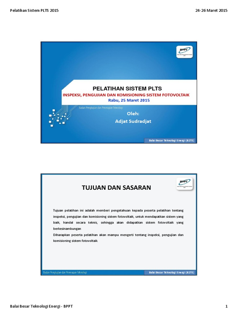 Pelatihan Sistem PLTS Maret PELATIHAN SISTEM PLTS INSPEKSI, PENGUJIAN ...